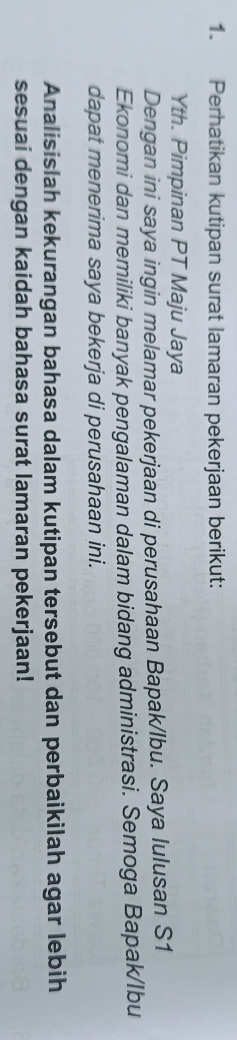 1. Perhatikan kutipan surat lamaran | StudyX
