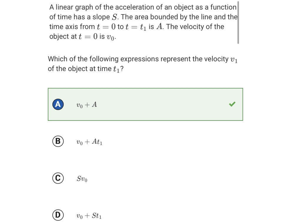 A linear graph of the acceleration of an