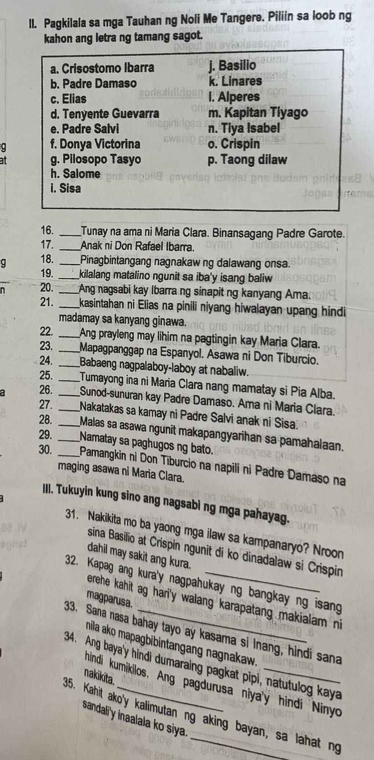 II. Pagkilala sa mga Tauhan ng Noli Me | StudyX