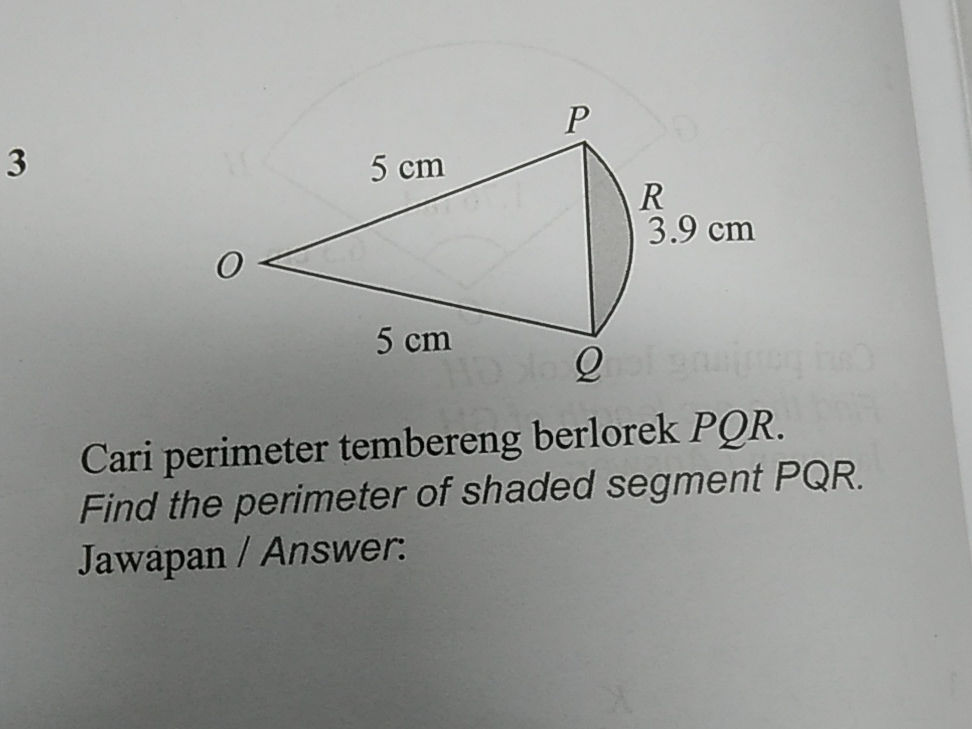 Find the perimeter of shaded segment PQR. | StudyX