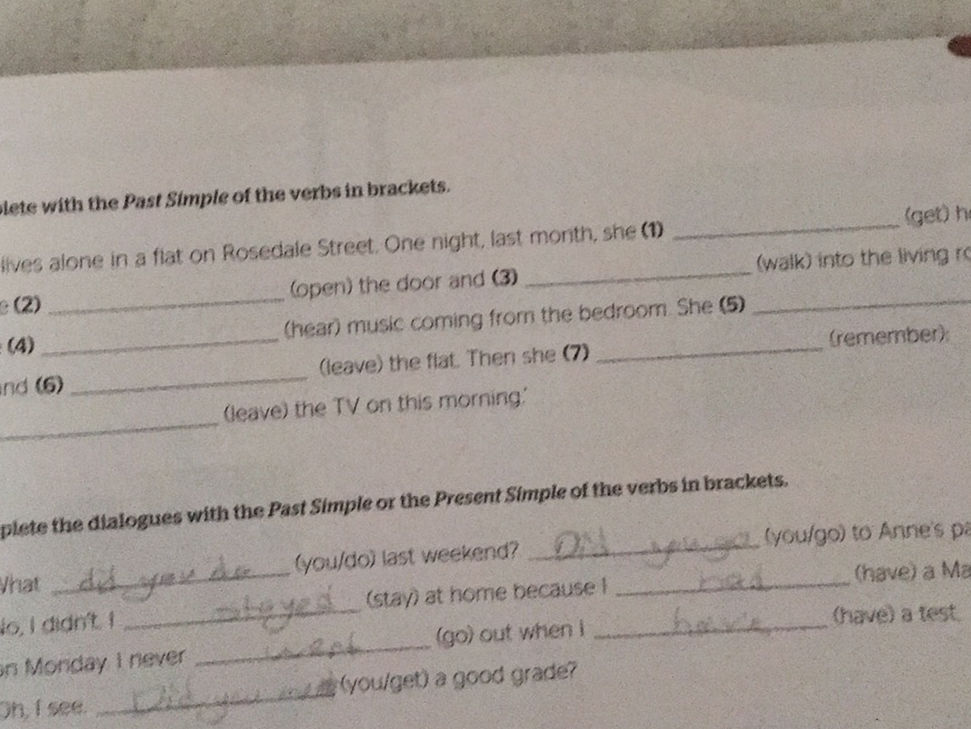 Complete with the Past Simple of the verbs | StudyX