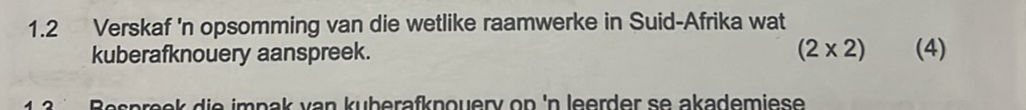 1.2 Verskaf 'n opsomming van die wetlike