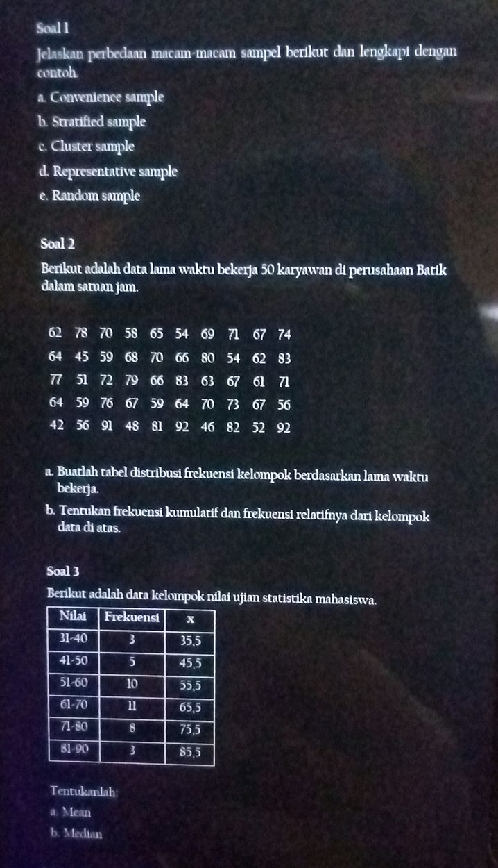 Soal 1 Jelaskan perbedaan macam-macam sampel | StudyX