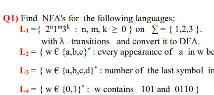 Q1) Find NFA's for the following languages: | StudyX
