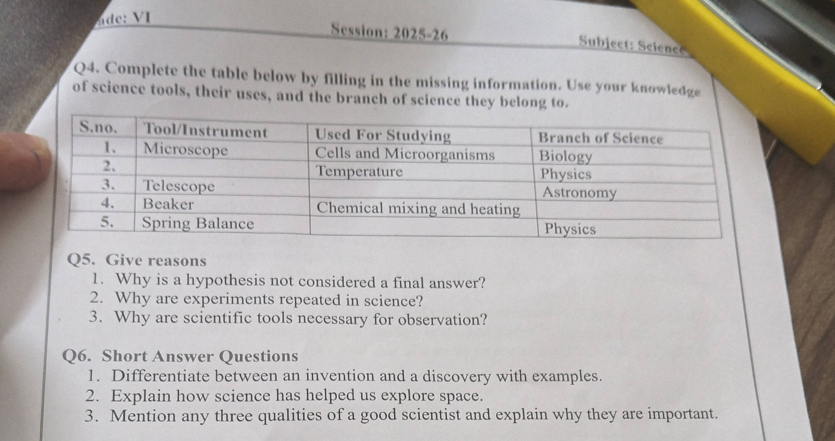 Q4. Complete the table below by filling in | StudyX