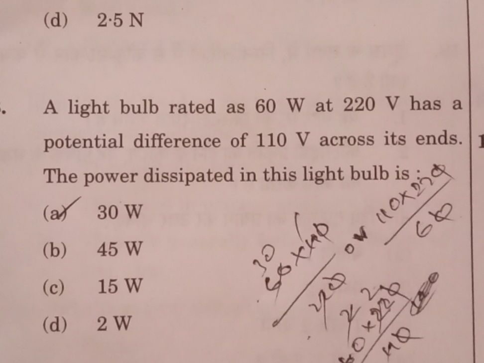 A light bulb rated as 60 W at 220 V has a | StudyX