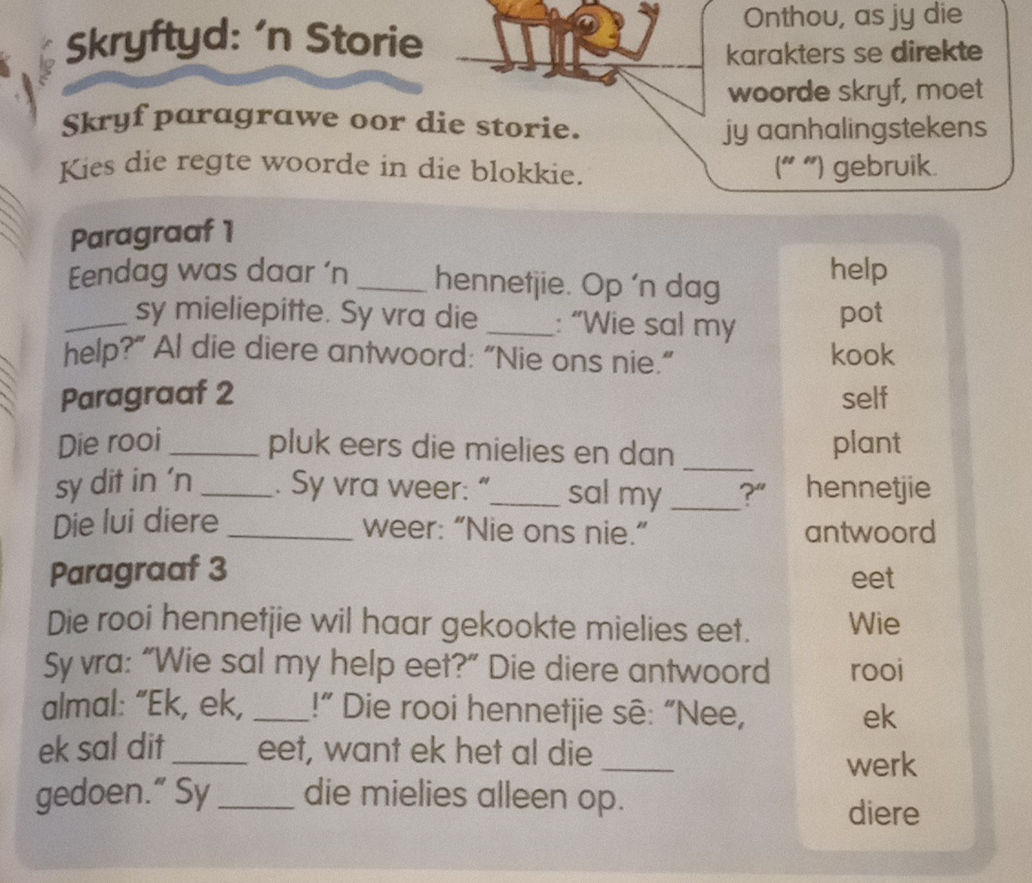 Skryftyd: 'n Storie Skryf paragrawe oor die | StudyX