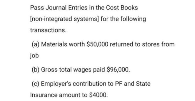 Pass Journal Entries in the Cost Books | StudyX