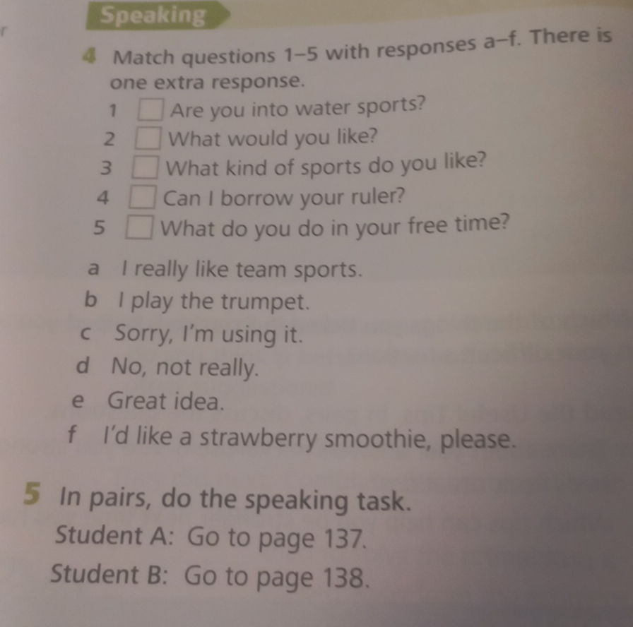 4 Match questions 1-5 with responses a-f. | StudyX