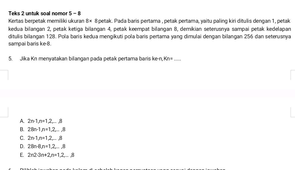 5. Jika Kn menyatakan bilangan pada petak | StudyX