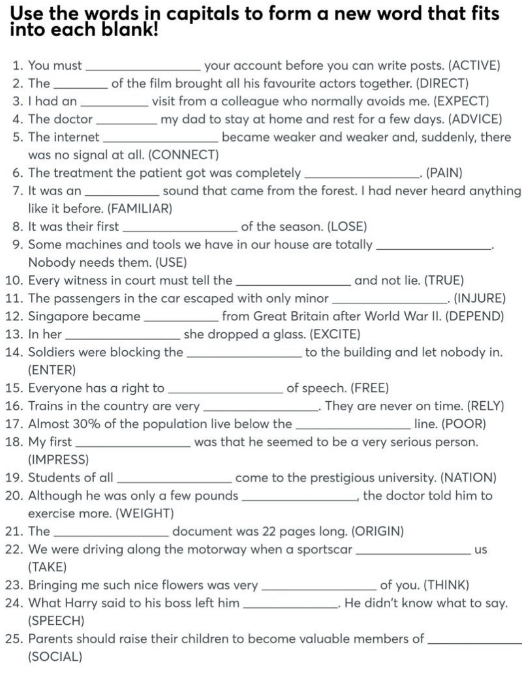 Use the words in capitals to form a new word | StudyX