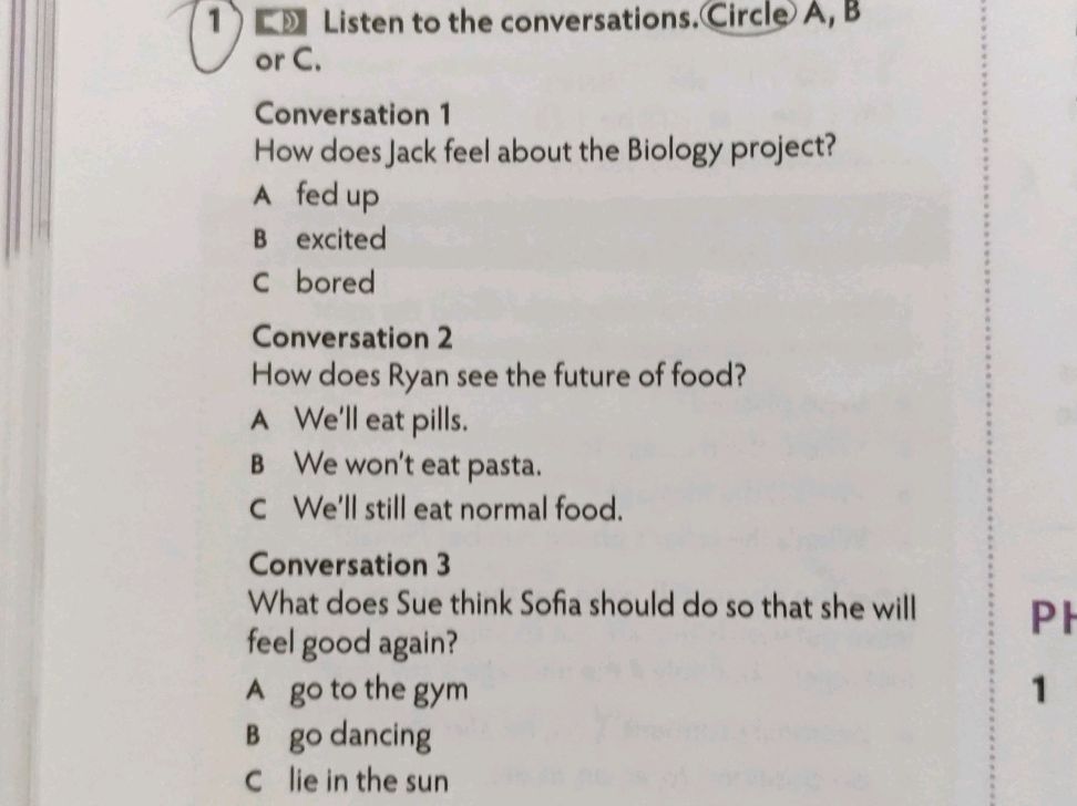 Listen to the conversations. Circle A, B or | StudyX