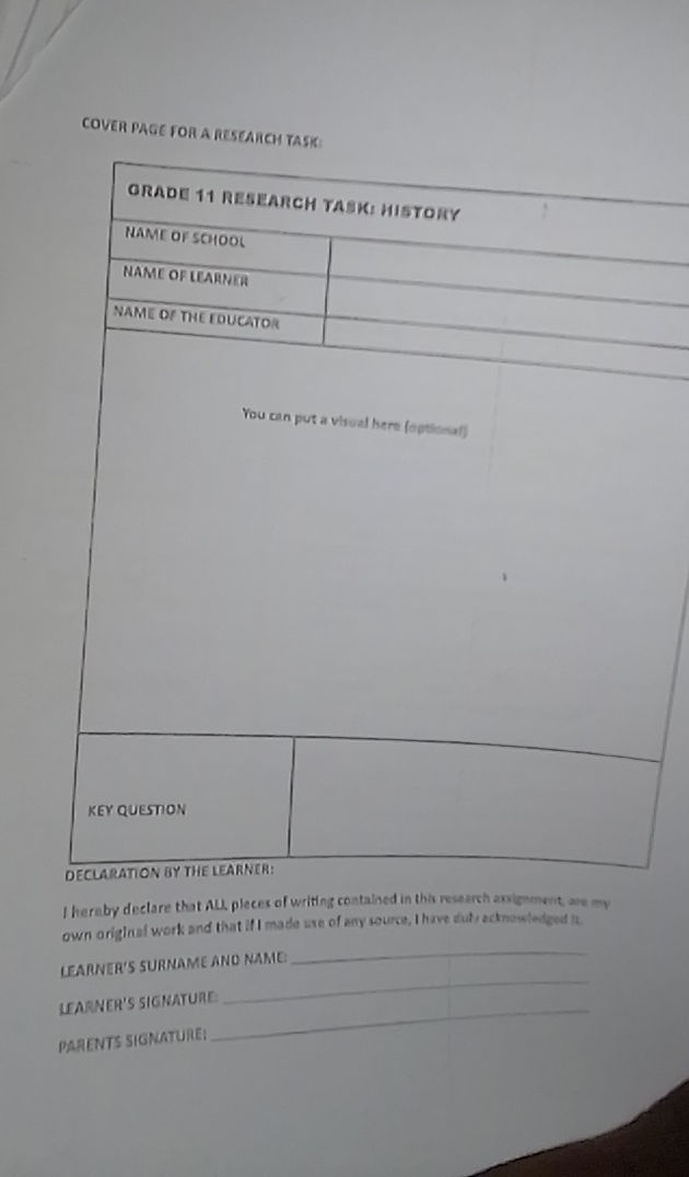 GRADE 11 RESEARCH TASK: HISTORY NAME OF | StudyX