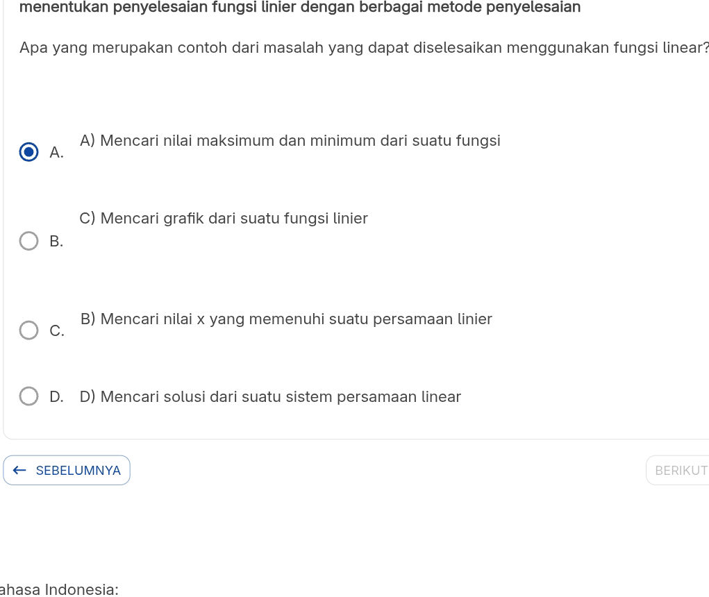 menentukan penyelesaian fungsi linier dengan | StudyX