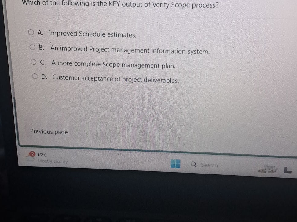 Which of the following is the KEY output of | StudyX