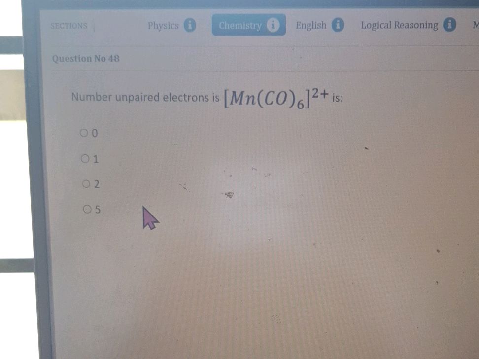 Number unpaired electrons is | StudyX
