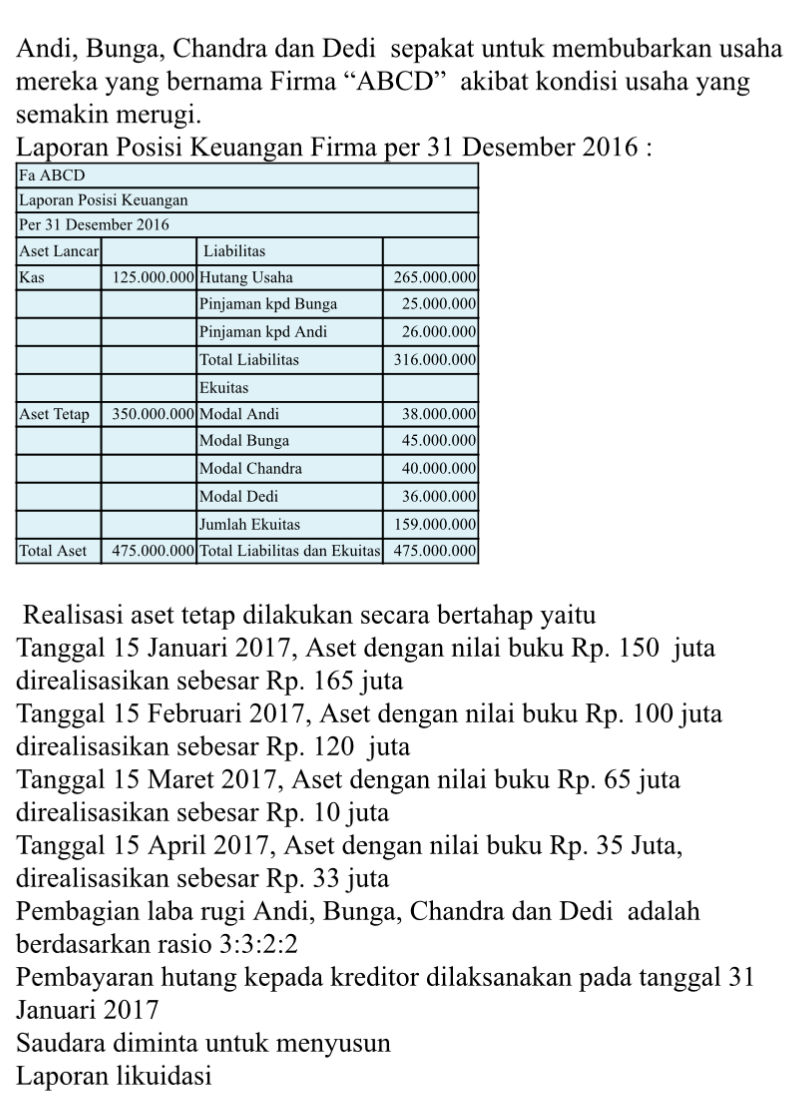 Andi, Bunga, Chandra dan Dedi sepakat untuk | StudyX