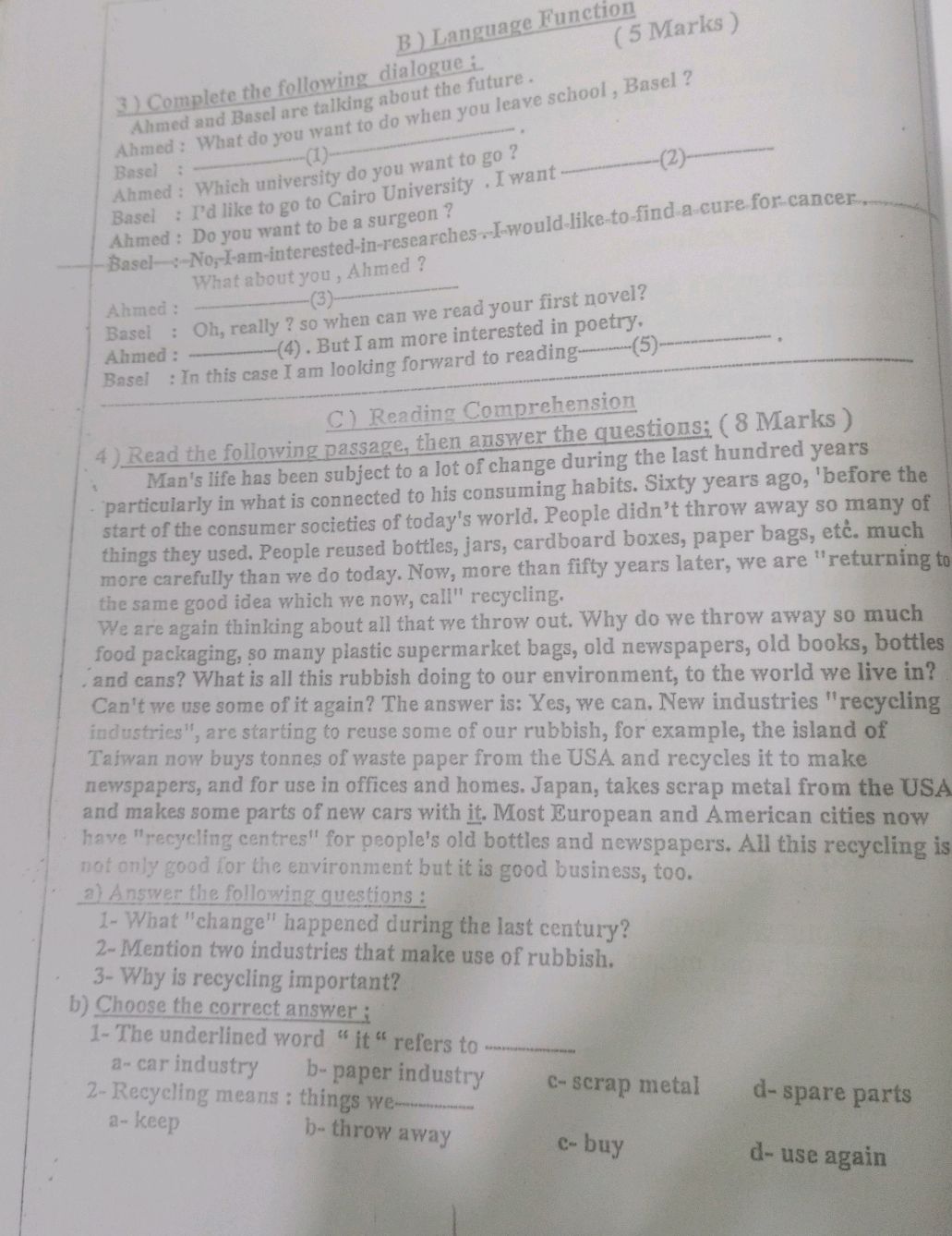 3) Complete the following dialogue; Ahmed | StudyX