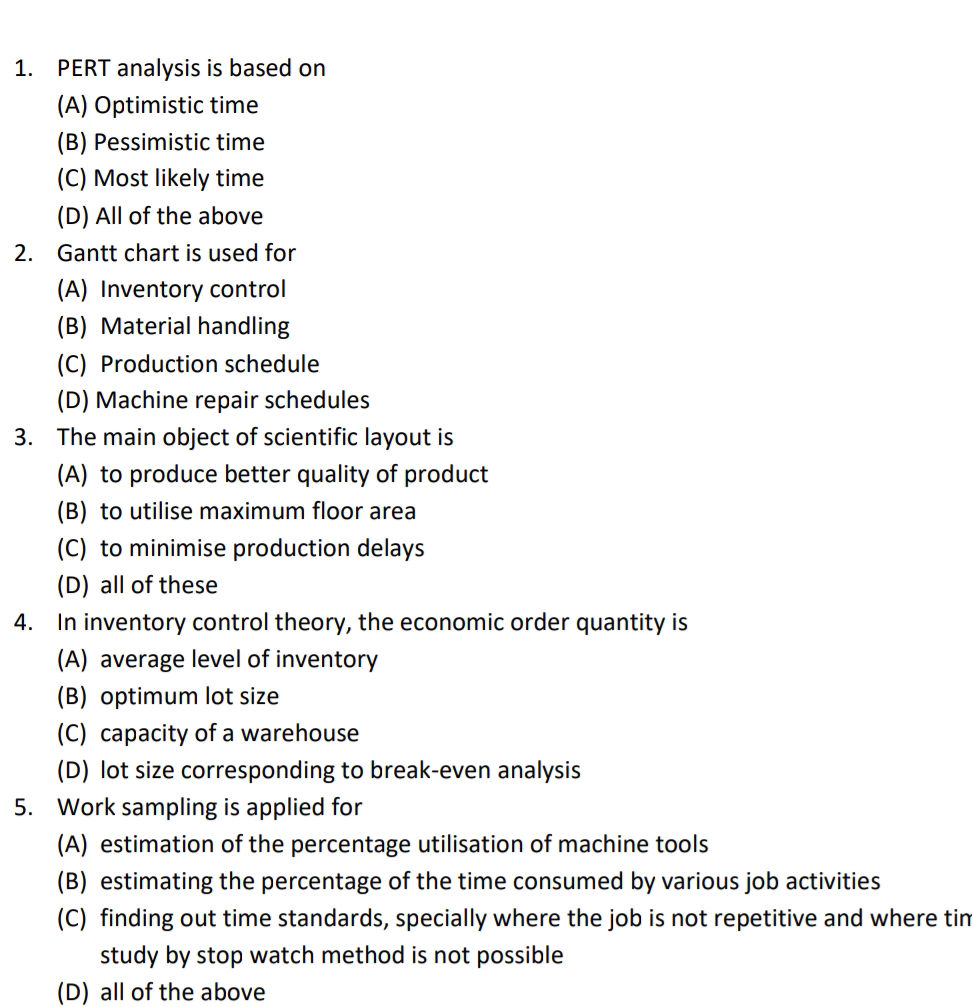 1. PERT analysis is based on (A) Optimistic | StudyX