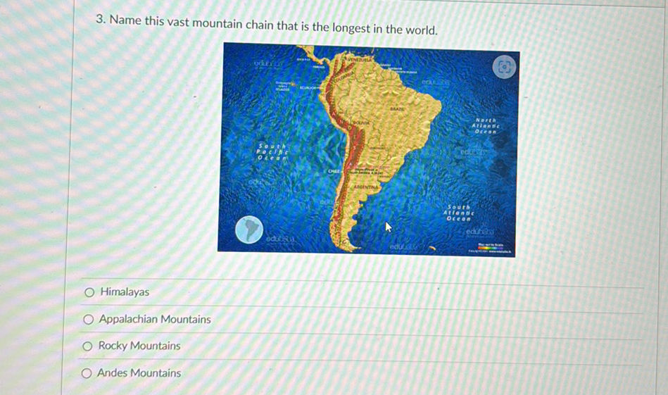 3. Name this vast mountain chain that is the | StudyX