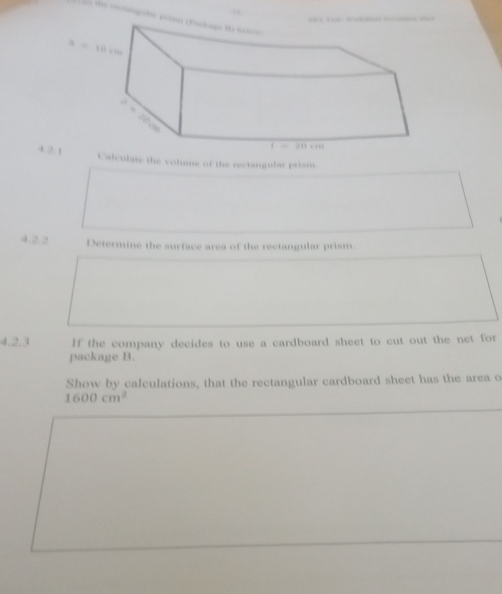 Given the rectangular prism (Package B) | StudyX