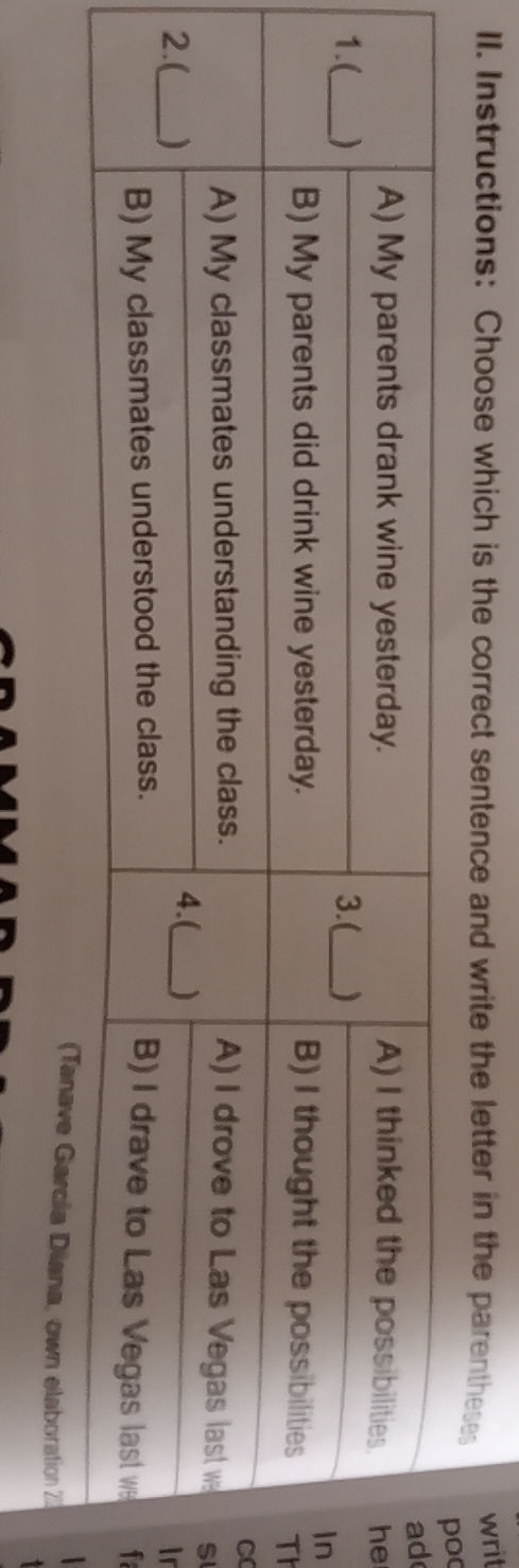 II. Instructions: Choose which is the | StudyX