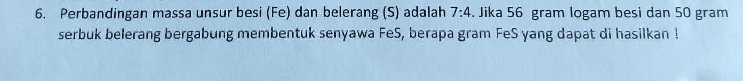 6. Perbandingan massa unsur besi (Fe) dan | StudyX