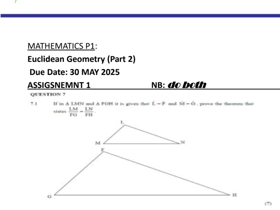 7.1 If in $ LMN$ and $ FGH$ it is given | StudyX