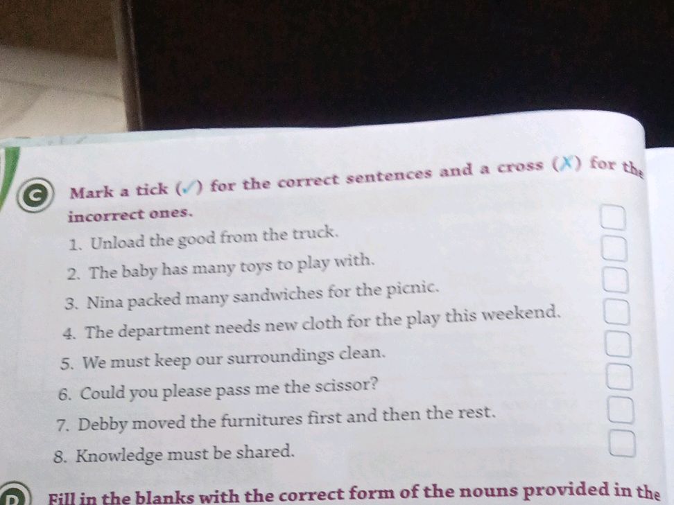 Mark a tick ( ) for the correct sentences | StudyX