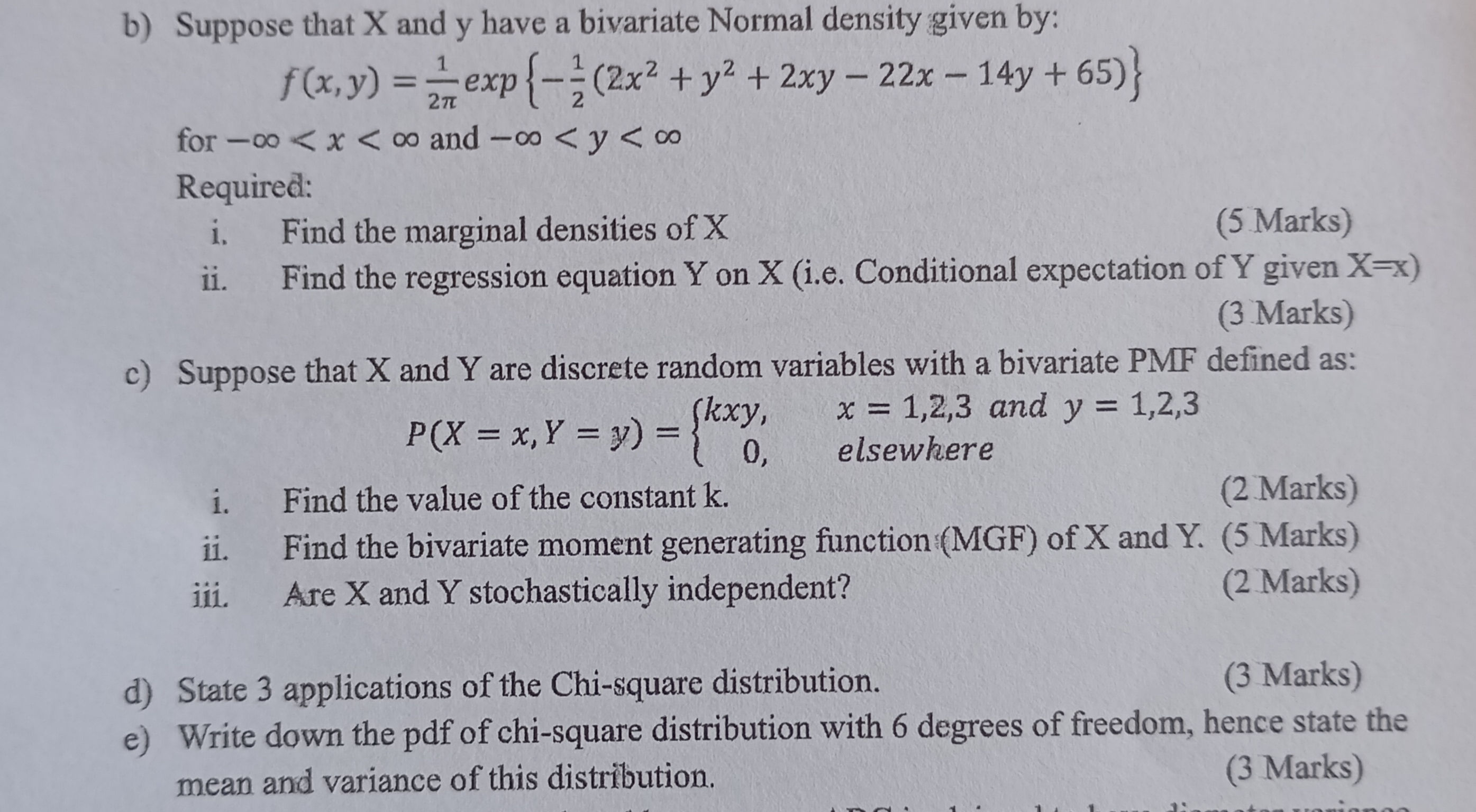 b) Suppose that X and y have a bivariate | StudyX