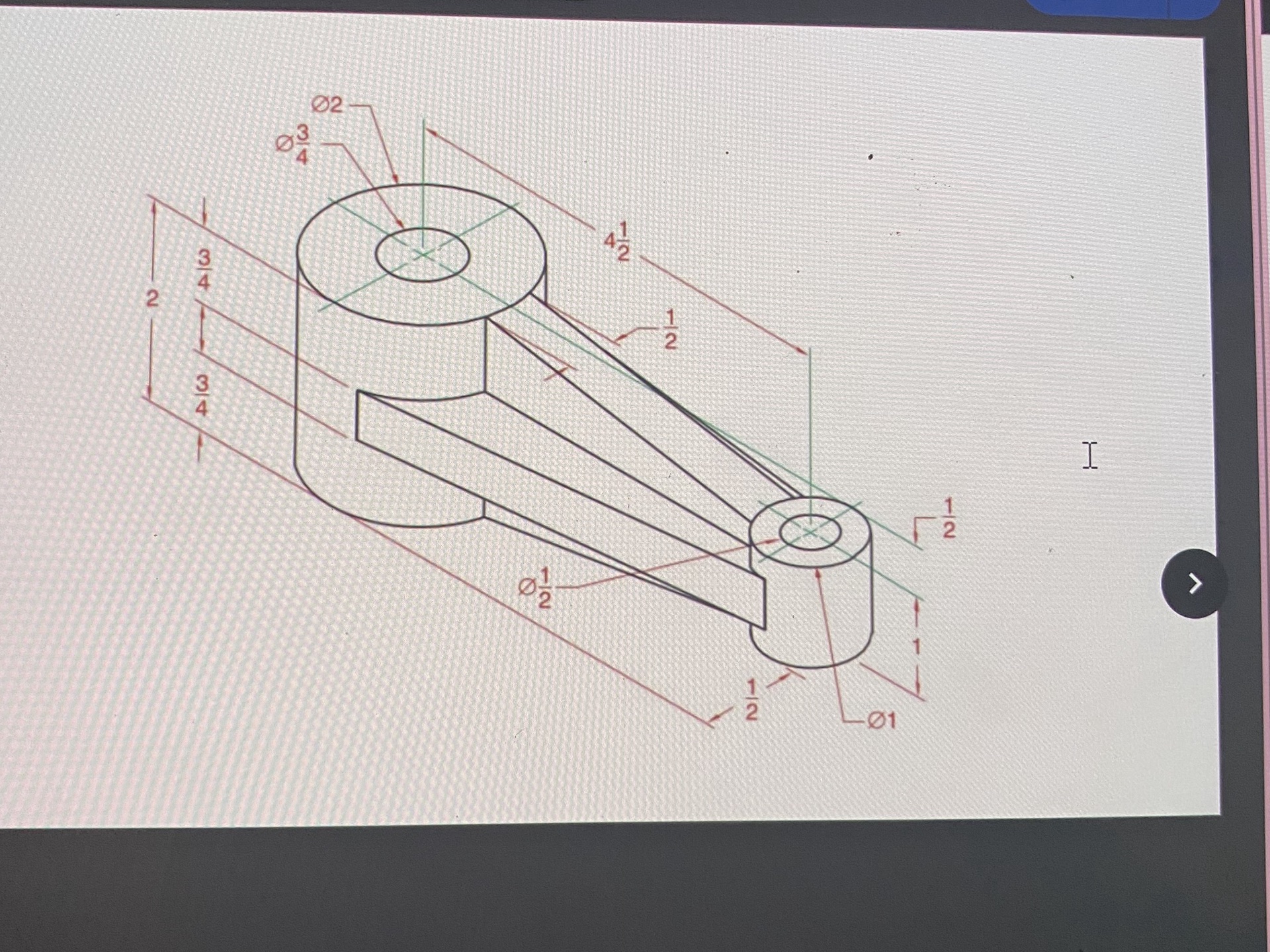 The image shows a 3D engineering drawing | StudyX