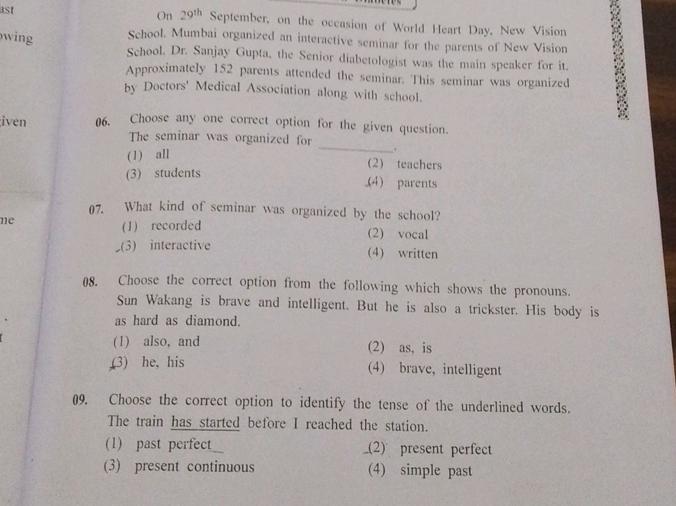 06. Choose any one correct option for the | StudyX