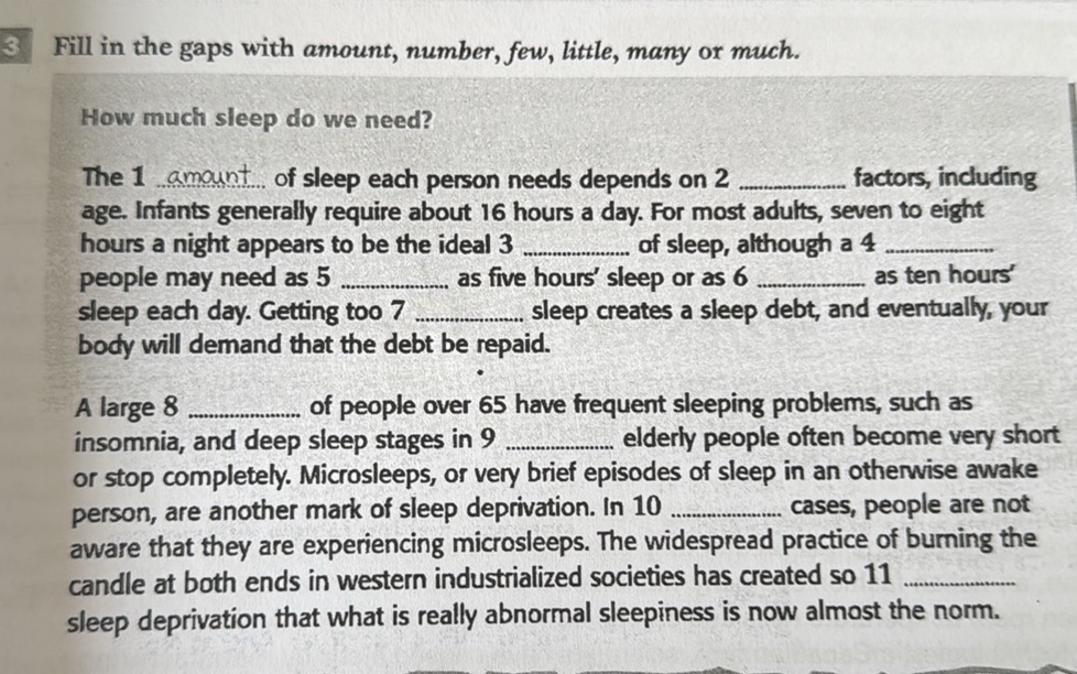 Fill in the gaps with amount, number, few, | StudyX