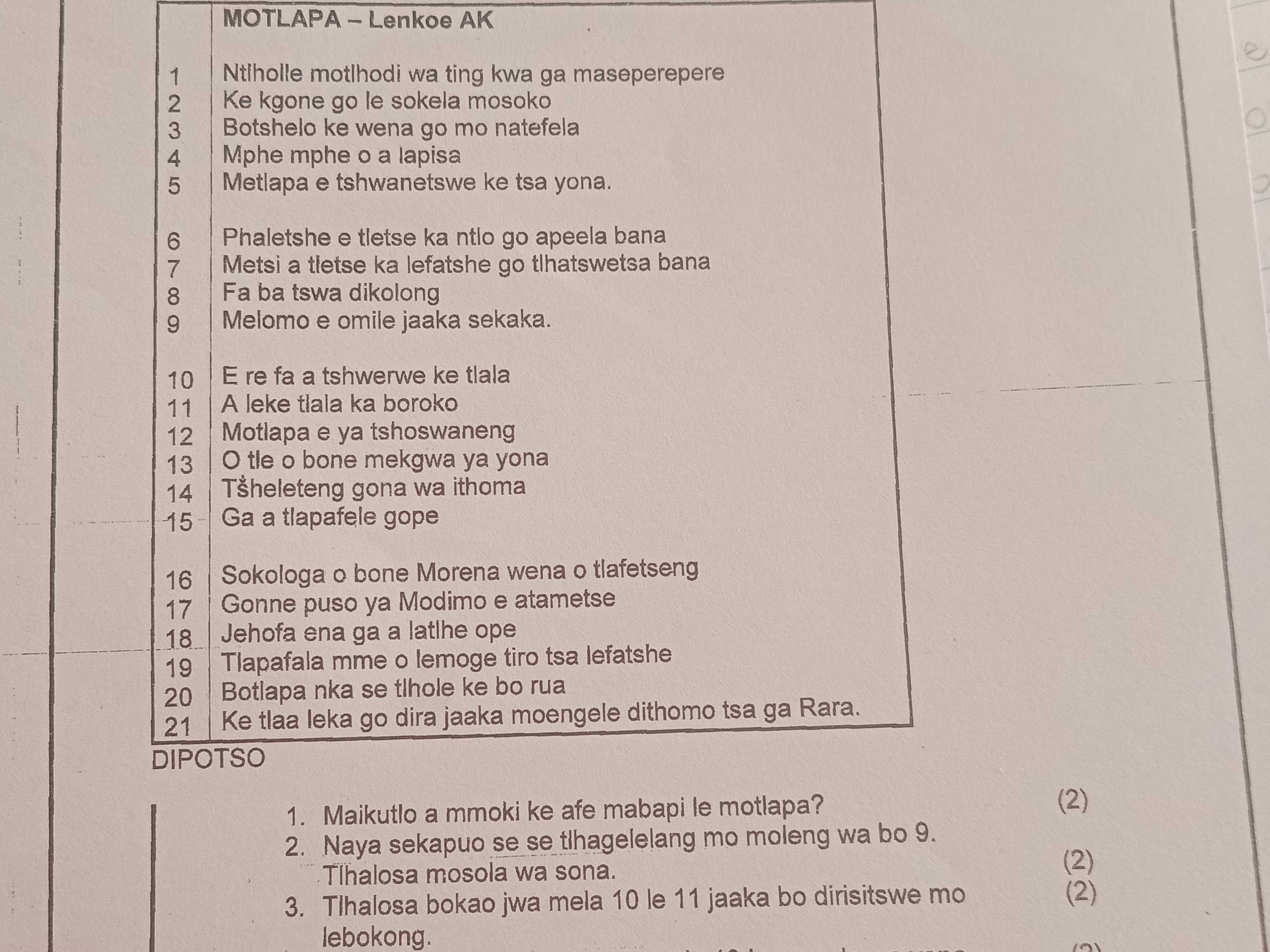 1. Maikutlo a mmoki ke afe mabapi le | StudyX