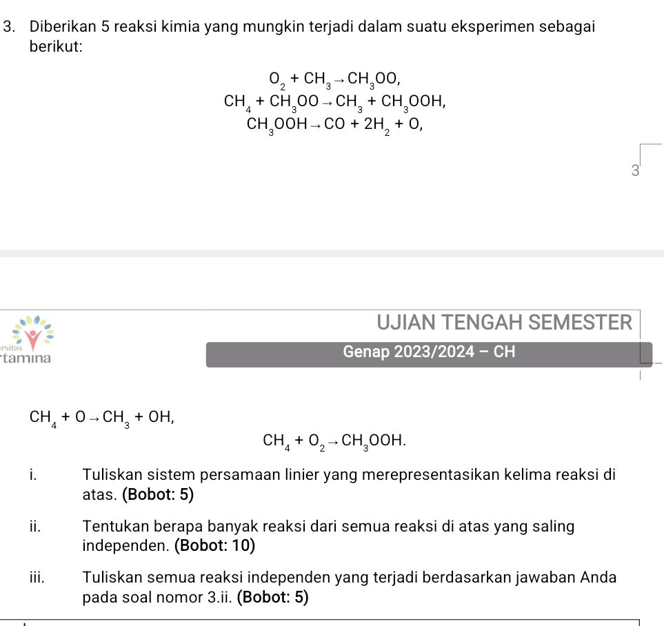 3. Diberikan 5 reaksi kimia yang mungkin | StudyX
