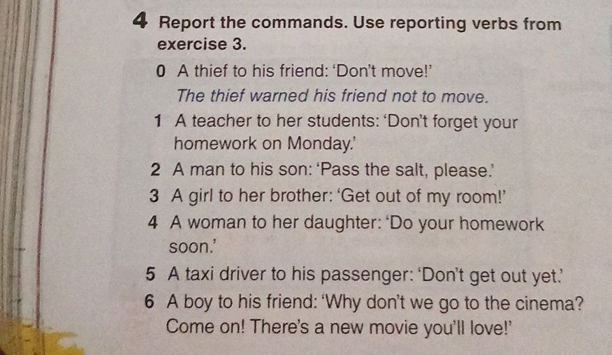 4 Report the commands. Use reporting verbs | StudyX