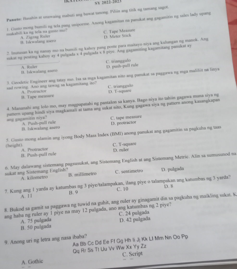 1. Gusto mong bumili ng tela pang uniporme. | StudyX