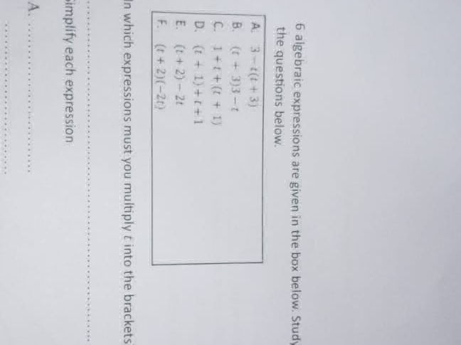 6 algebraic expressions are given in the box | StudyX