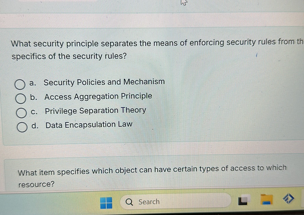 What security principle separates the means | StudyX