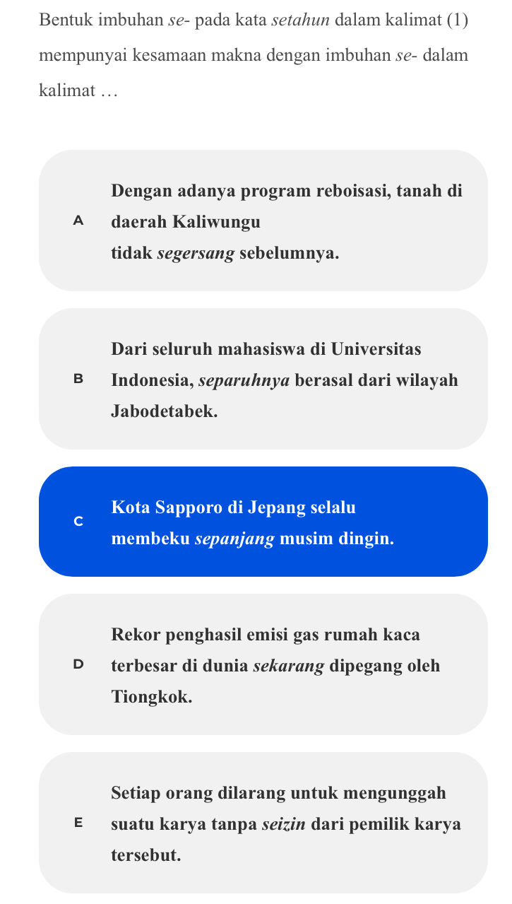 Bentuk imbuhan se- pada kata setahun dalam | StudyX