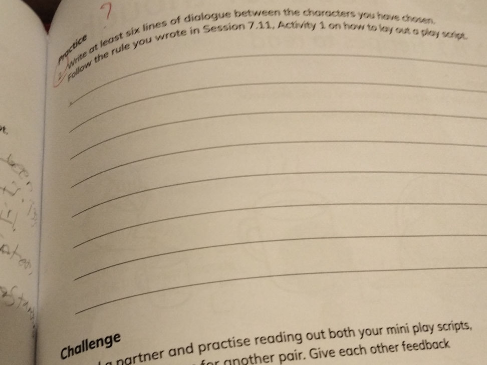 Write at least six lines of dialogue between | StudyX