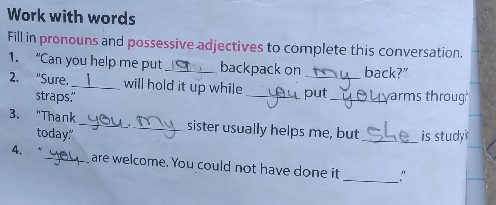 Fill in pronouns and possessive adjectives | StudyX