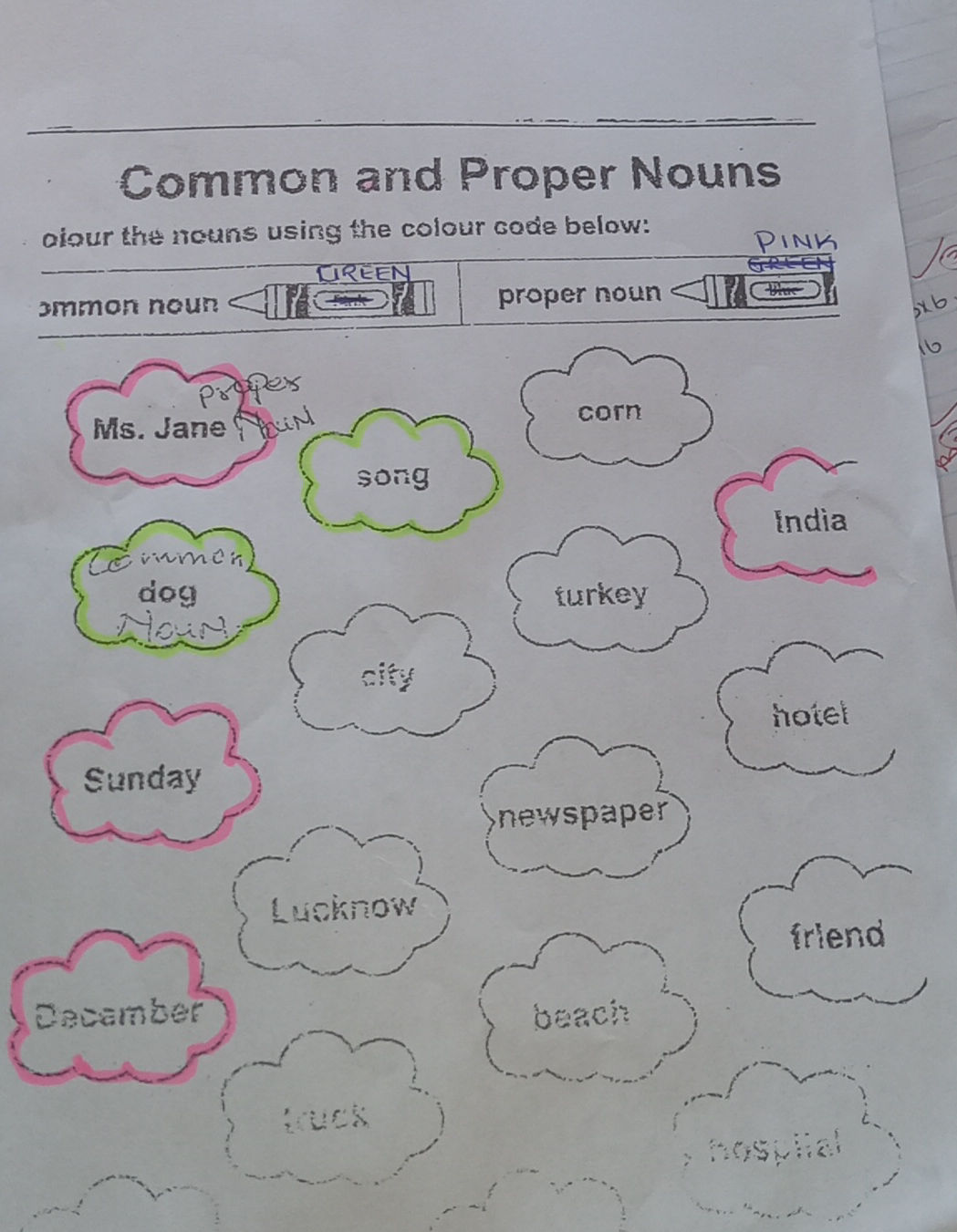 Common and Proper Nouns colour the nouns | StudyX