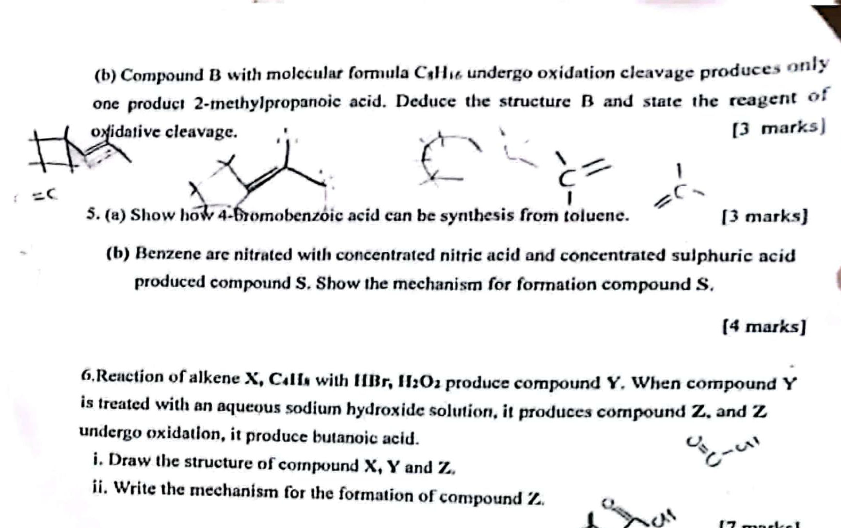 (b) Compound B with molecular formula C₈H₁₆ | StudyX