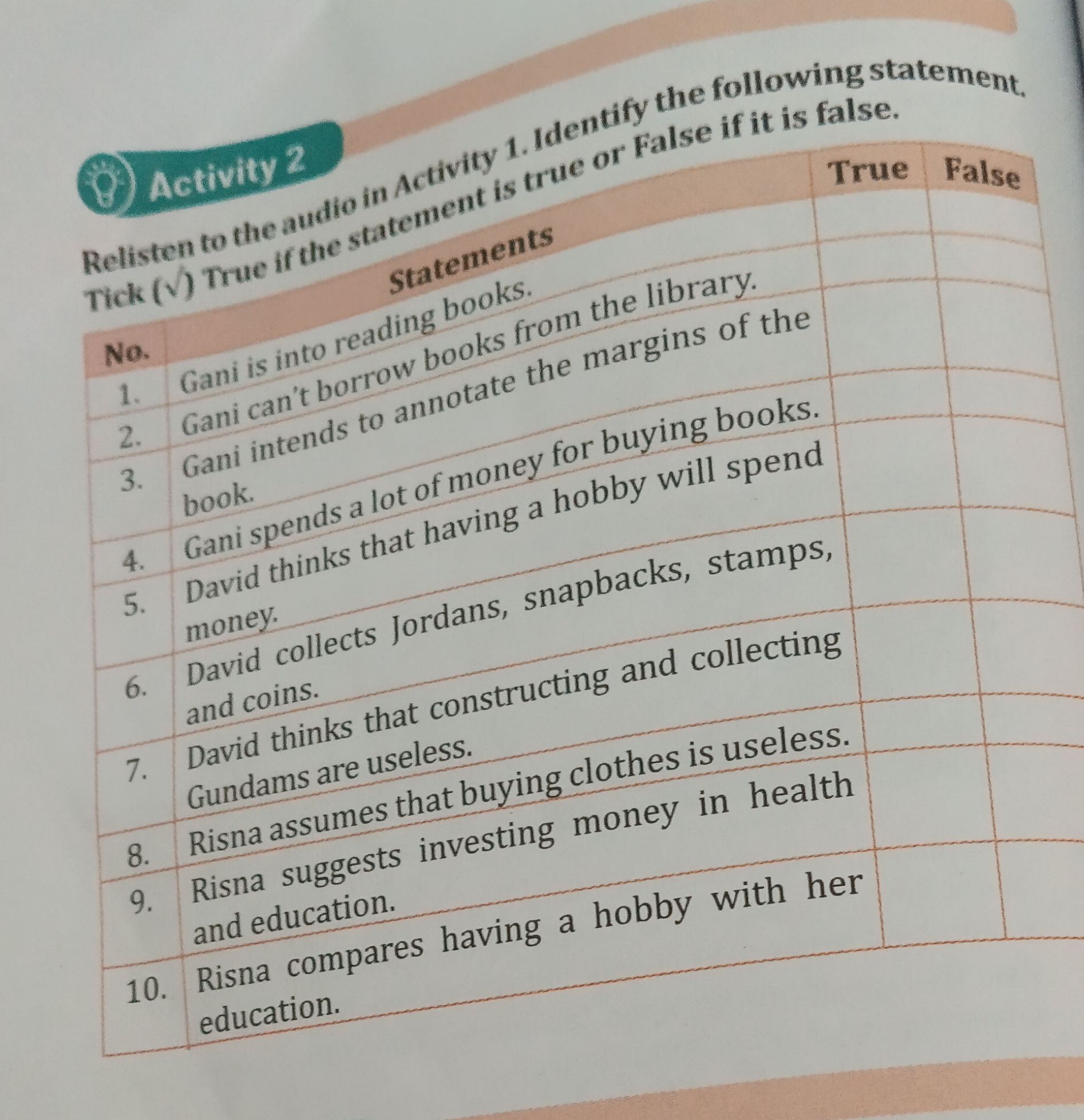 Identify the following statement. Tick (v) | StudyX