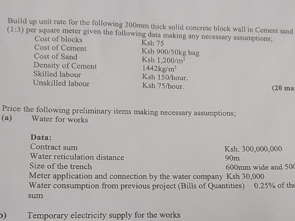 Build up unit rate for the following 200mm | StudyX