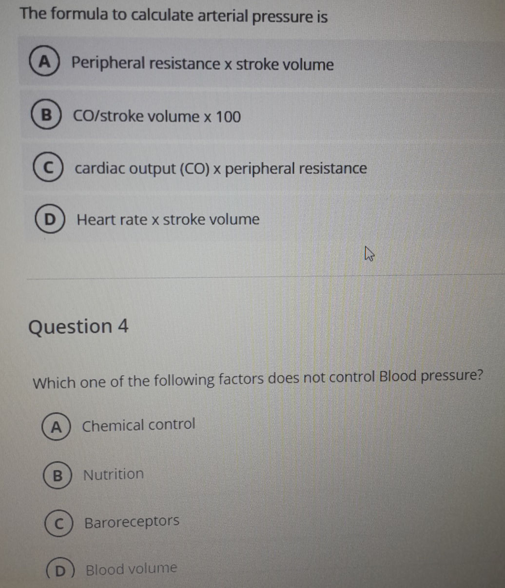 The formula to calculate arterial pressure | StudyX