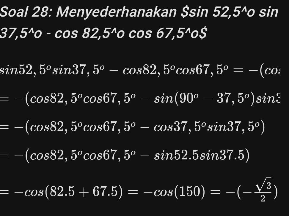 Soal 28: Menyederhanakan $sin 52.5^o sin | StudyX