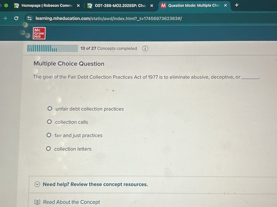 The goal of the Fair Debt Collection | StudyX