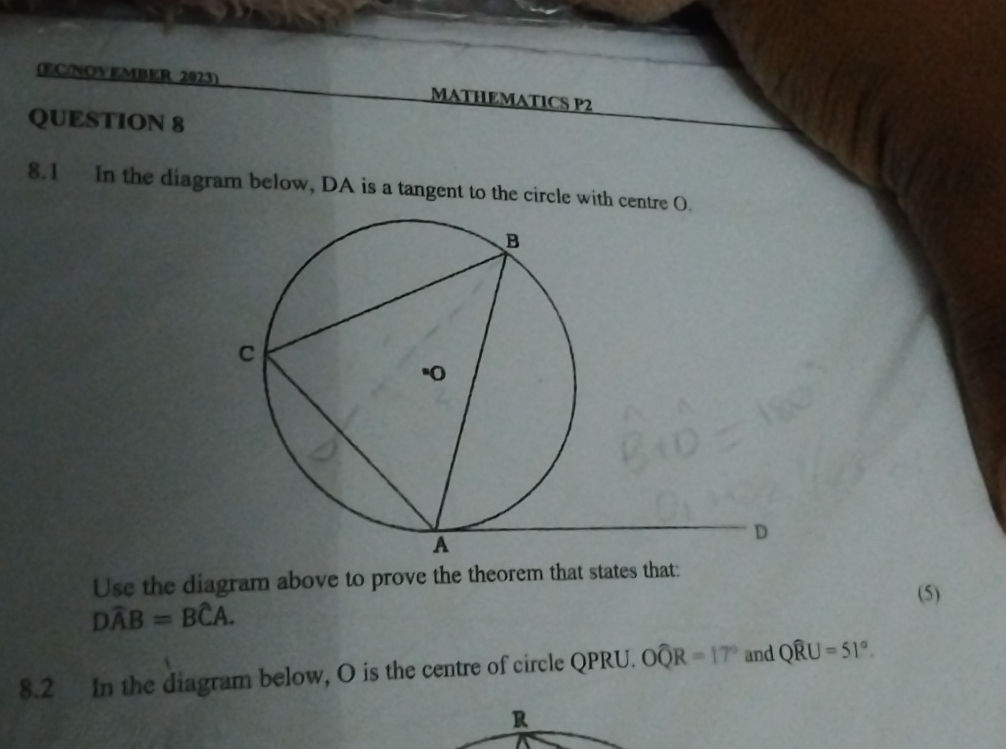 8.1 In the diagram below, DA is a tangent to | StudyX